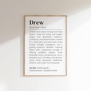 Drew Name Definition Wall Art Personalized Name Meaning Gift Minimalist ...