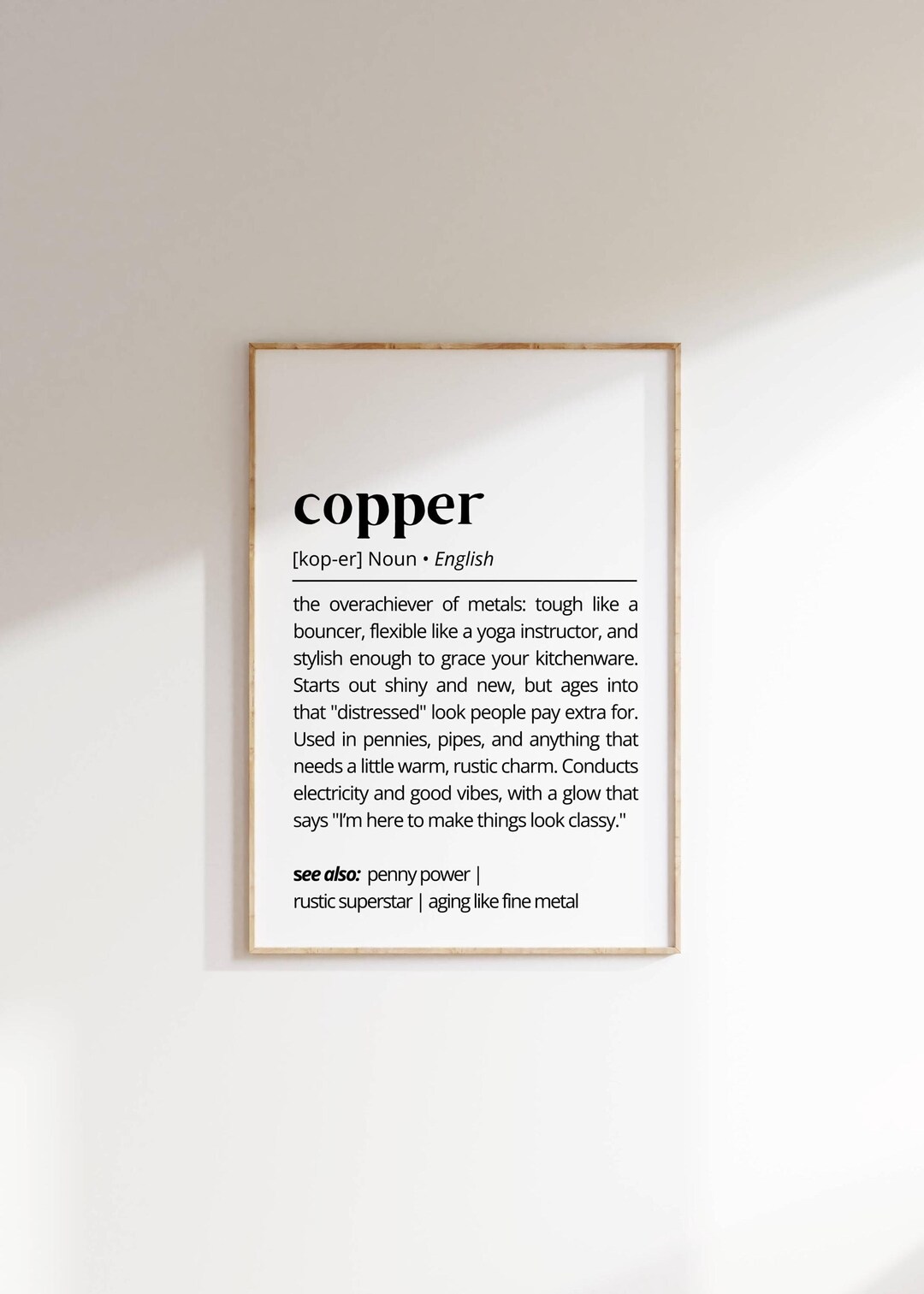 Copper Definition Wall Art Rustic Kitchen Decor Print Humorous Metal ...