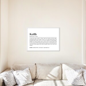 Keith Name Definition Wall Art Personalized Name Meaning Poster Unique ...