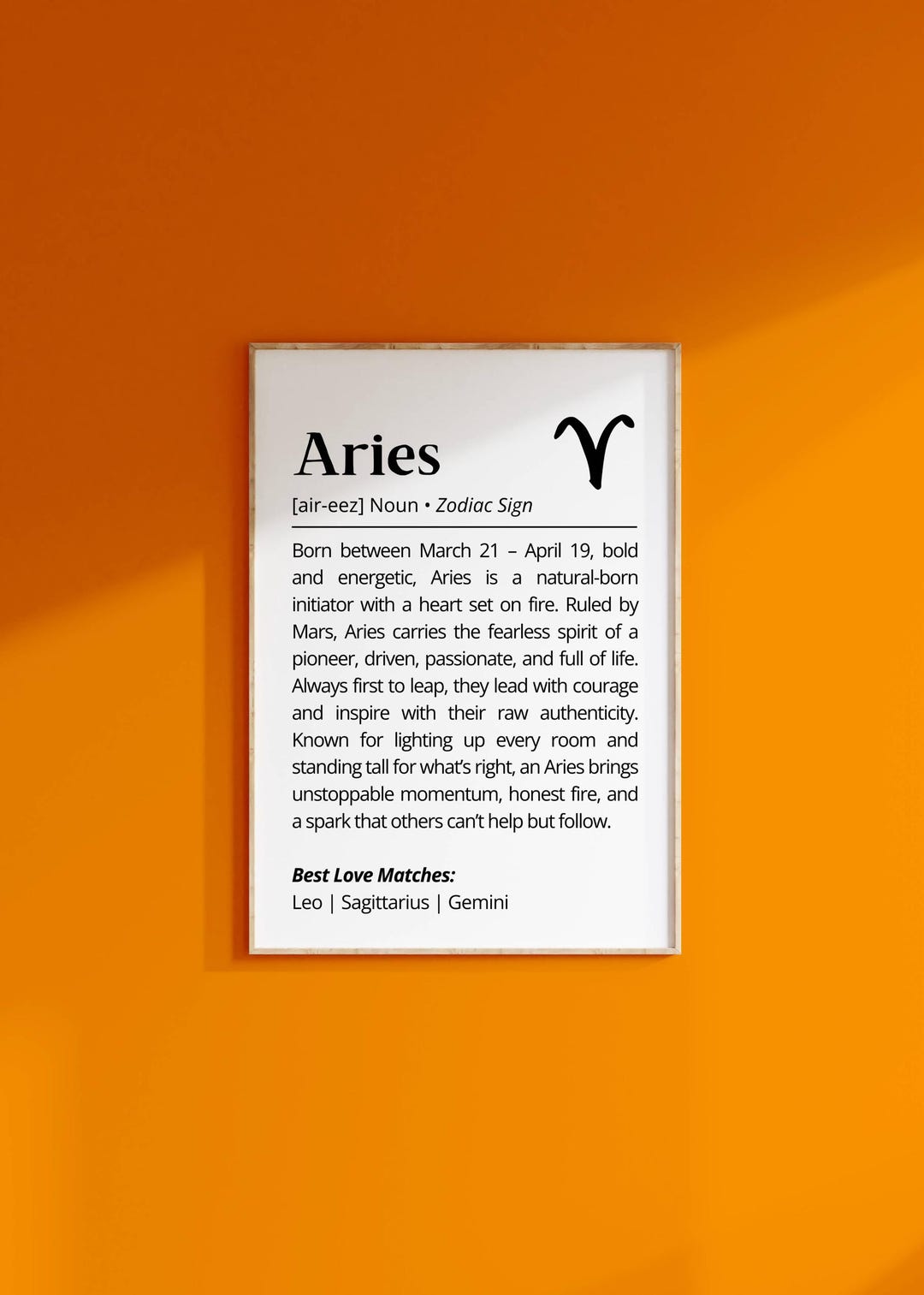 Aries Zodiac Definition Printable Wall Art Astrology Gift for Her ...