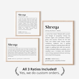 Shreya Name Meaning Print | Personalized Gift | Nursery Wall Art ...