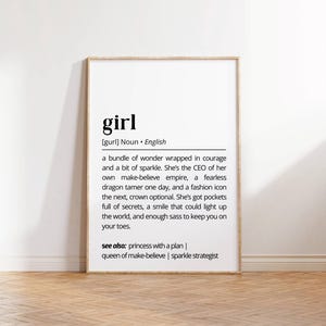 Girl Definition Wall Art Empowering Kids Room Decor Fun Inspirational ...