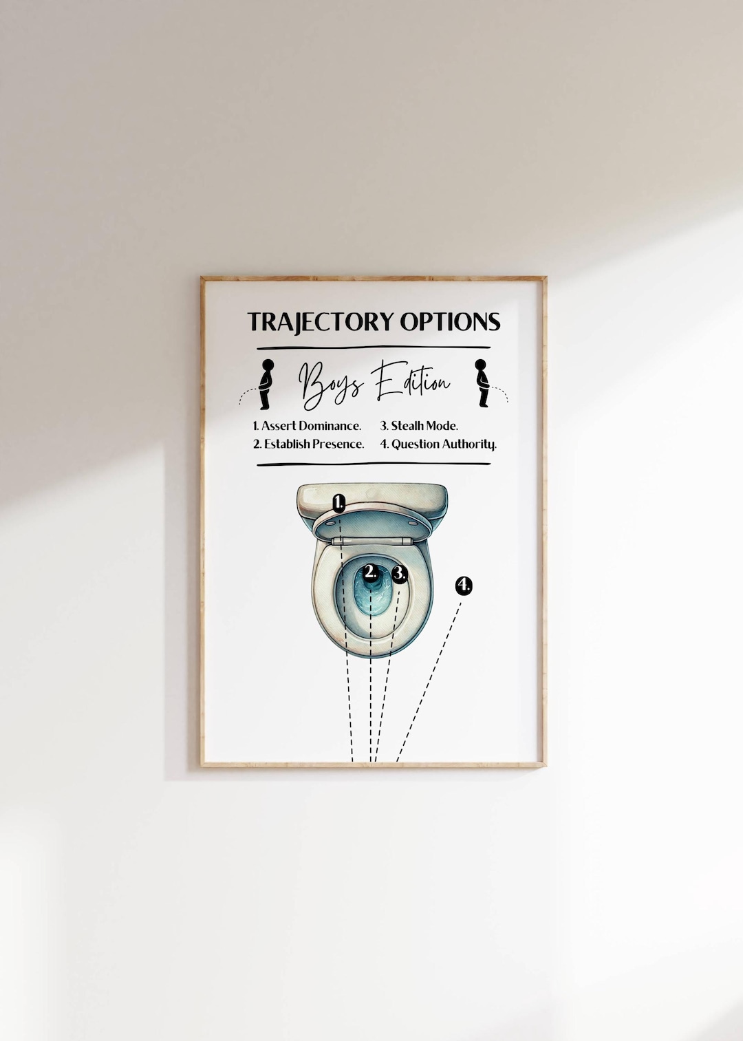 Funny Boys Bathroom Trajectory Options Art - Toilet Humor Restroom ...