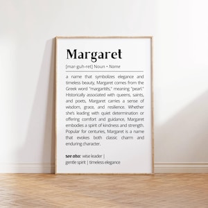 Margaret Name Definition Wall Art Print Elegant Personalized Gift for ...
