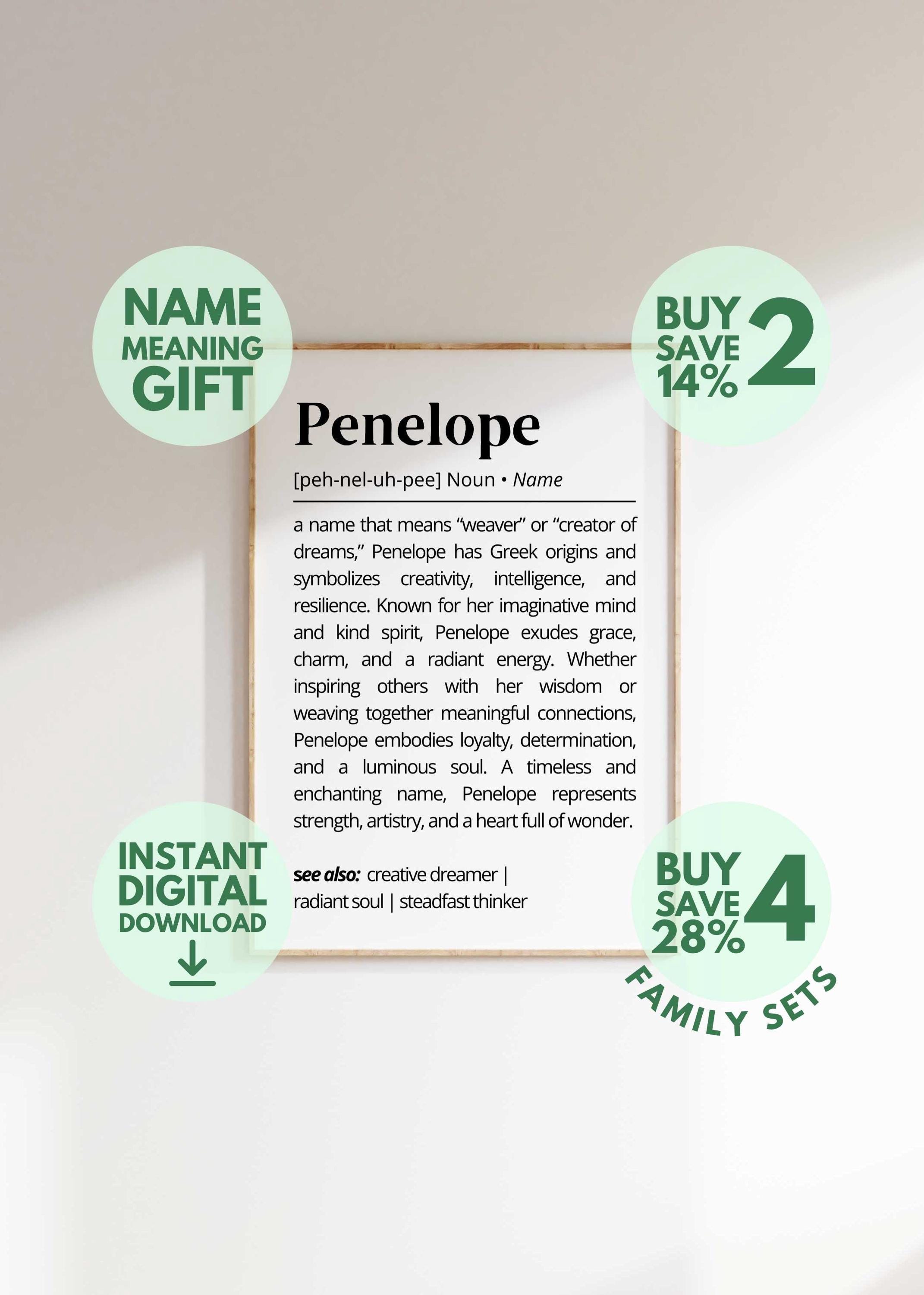 Penelope Name Meaning Print | Personalized Gift | Nursery Wall Art ...
