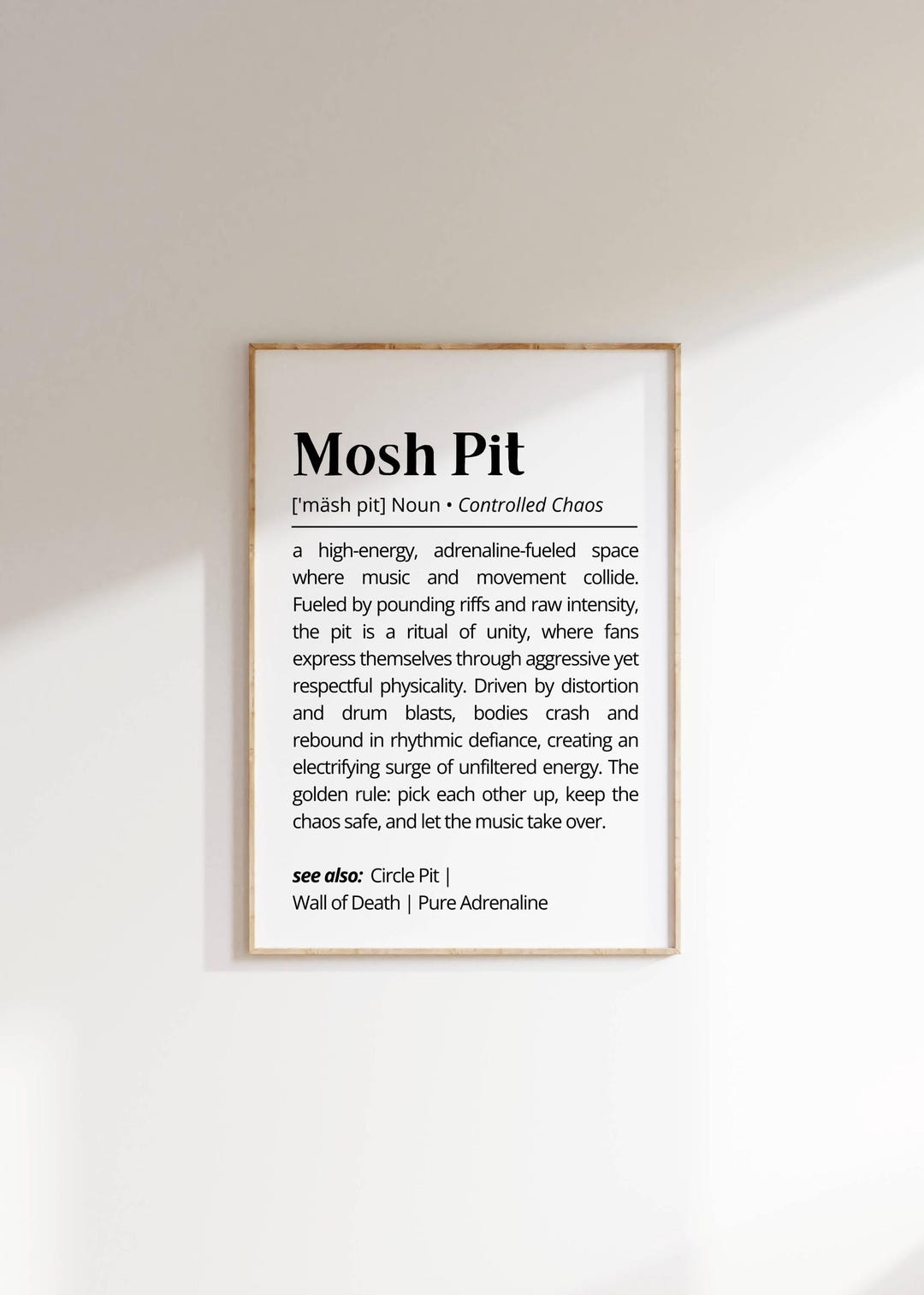 Mosh Pit Definition Print Rock Music Wall Art Punk Metal Decor Concert ...