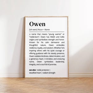Owen Name Meaning Print | Personalized Gift | Nursery Wall Art ...
