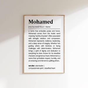 Mohamed Name Definition Wall Art Printable Inspiration Personalized ...