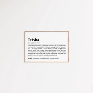 Trisha Name Definition Wall Art Positive Name Meaning Personalized Gift ...