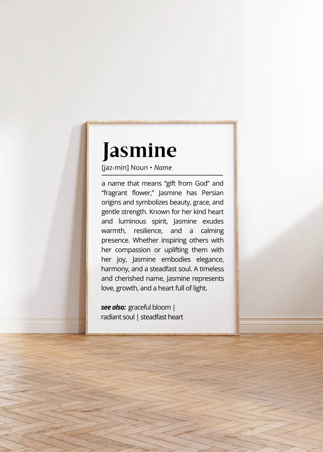 Jasmine Name Definition Wall Art Personalized Name Meaning Gift ...