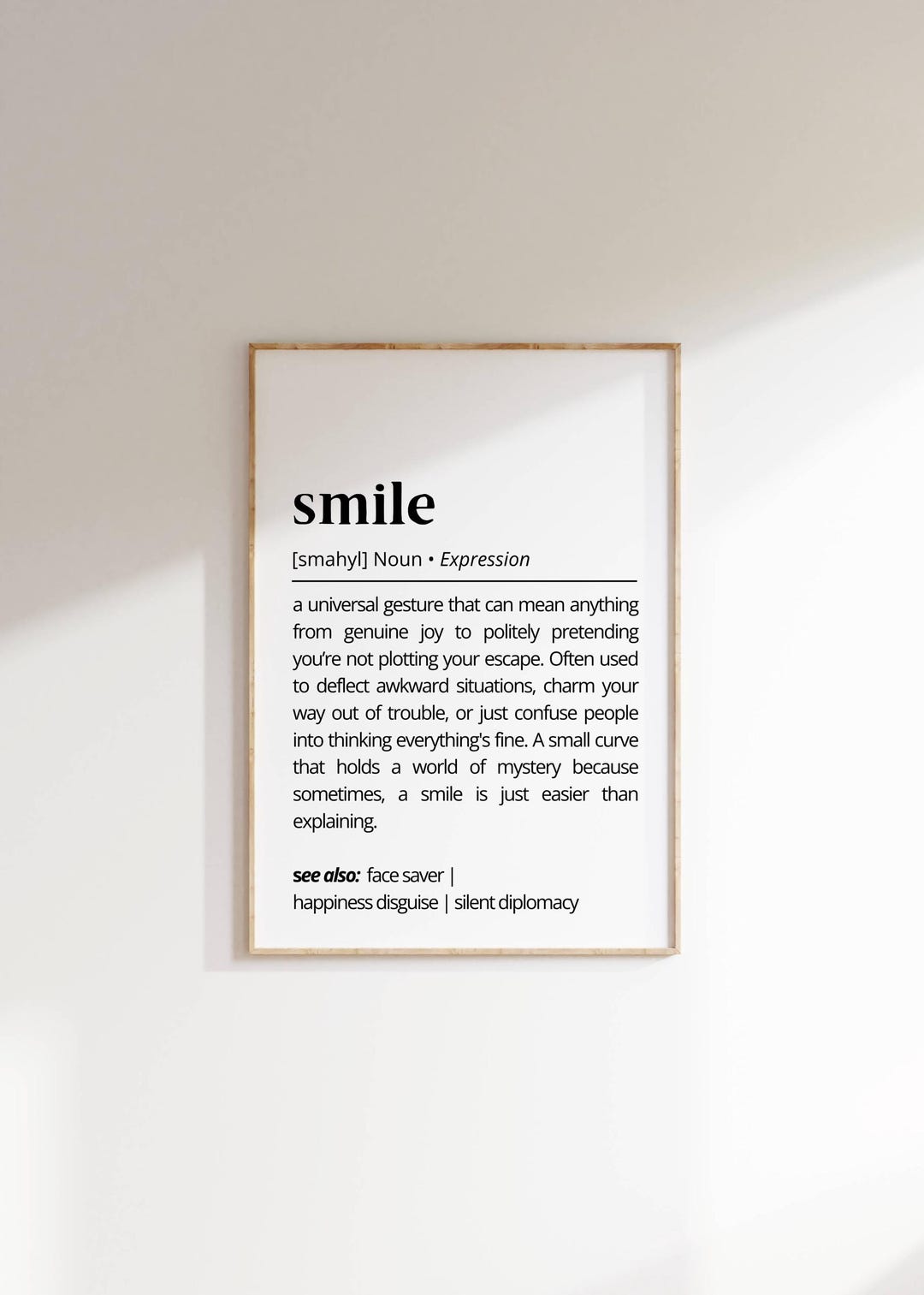 Smile Definition Wall Art Inspirational Typography Print Minimalist ...