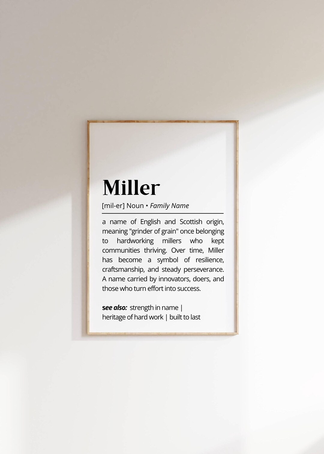 Miller Family Name Definition Wall Art Surname Meaning Print Ancestry ...