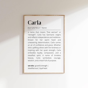 Carla Name Definition Wall Art Personalized Name Printable Gift for Her ...