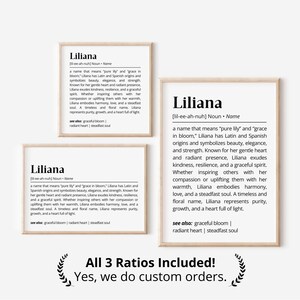 Liliana Name Definition Wall Art Personalized Name Meaning Gift Minimalist Typography Poster ...