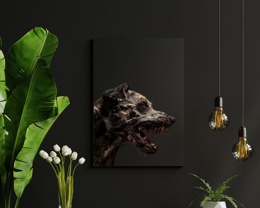 Zombie Dog Portrait PNG Digital, Creepy Canine Art, Spooky Pet Art ...