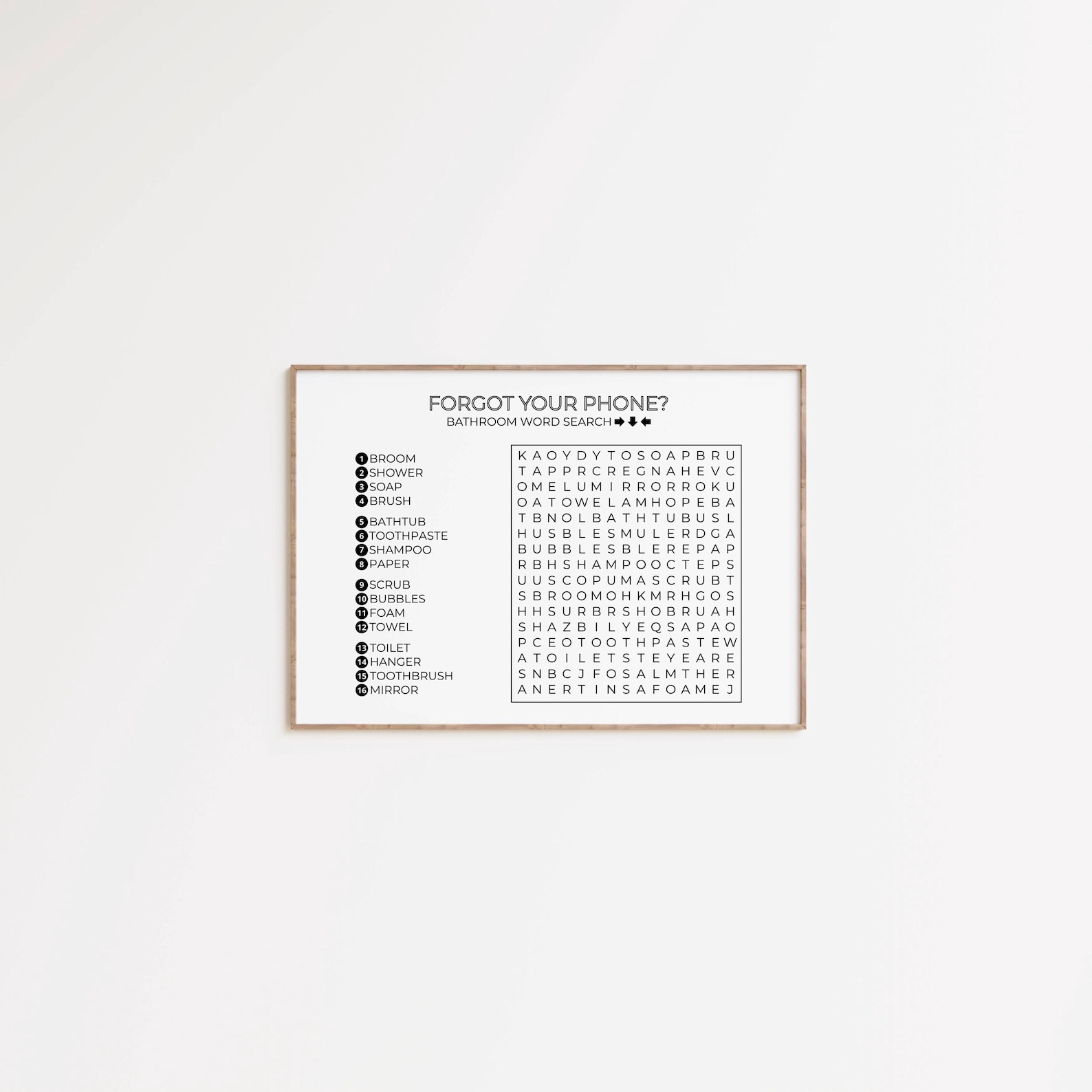 Funny Bathroom Word Search Poster: Minimalist Guest Toilet Decor ...