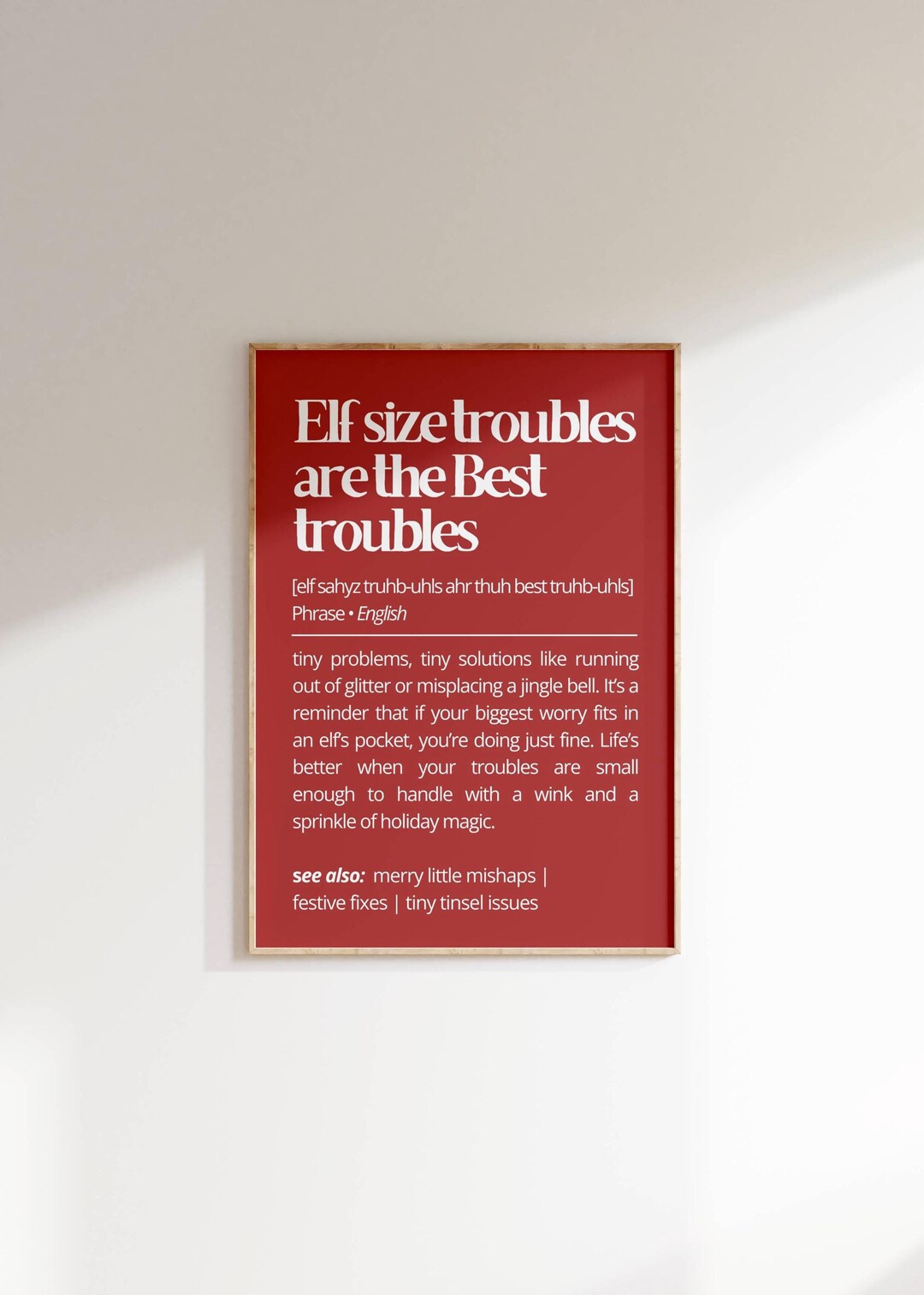 Elf Size Troubles Definition Wall Art Christmas Holiday Humor Print ...