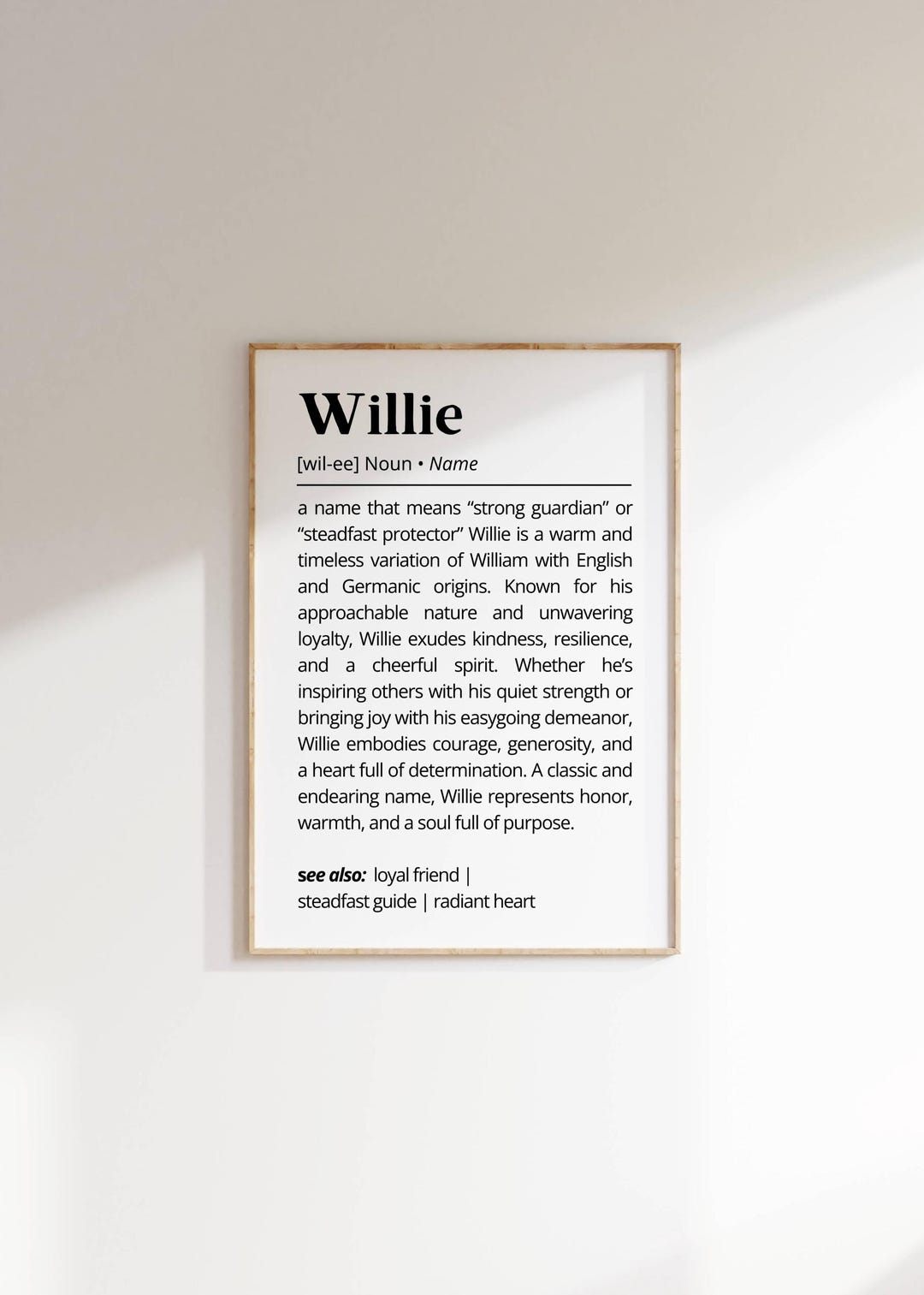 Willie Name Definition Wall Art Personalized Name Meaning Minimalist ...