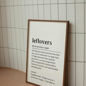Leftovers Definition Funny Kitchen Wall Art Quirky Fridge Decor ...