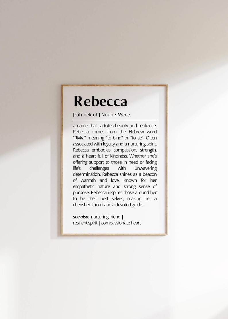 Rebecca Name Definition Wall Art Printable Inspirational Personalized ...
