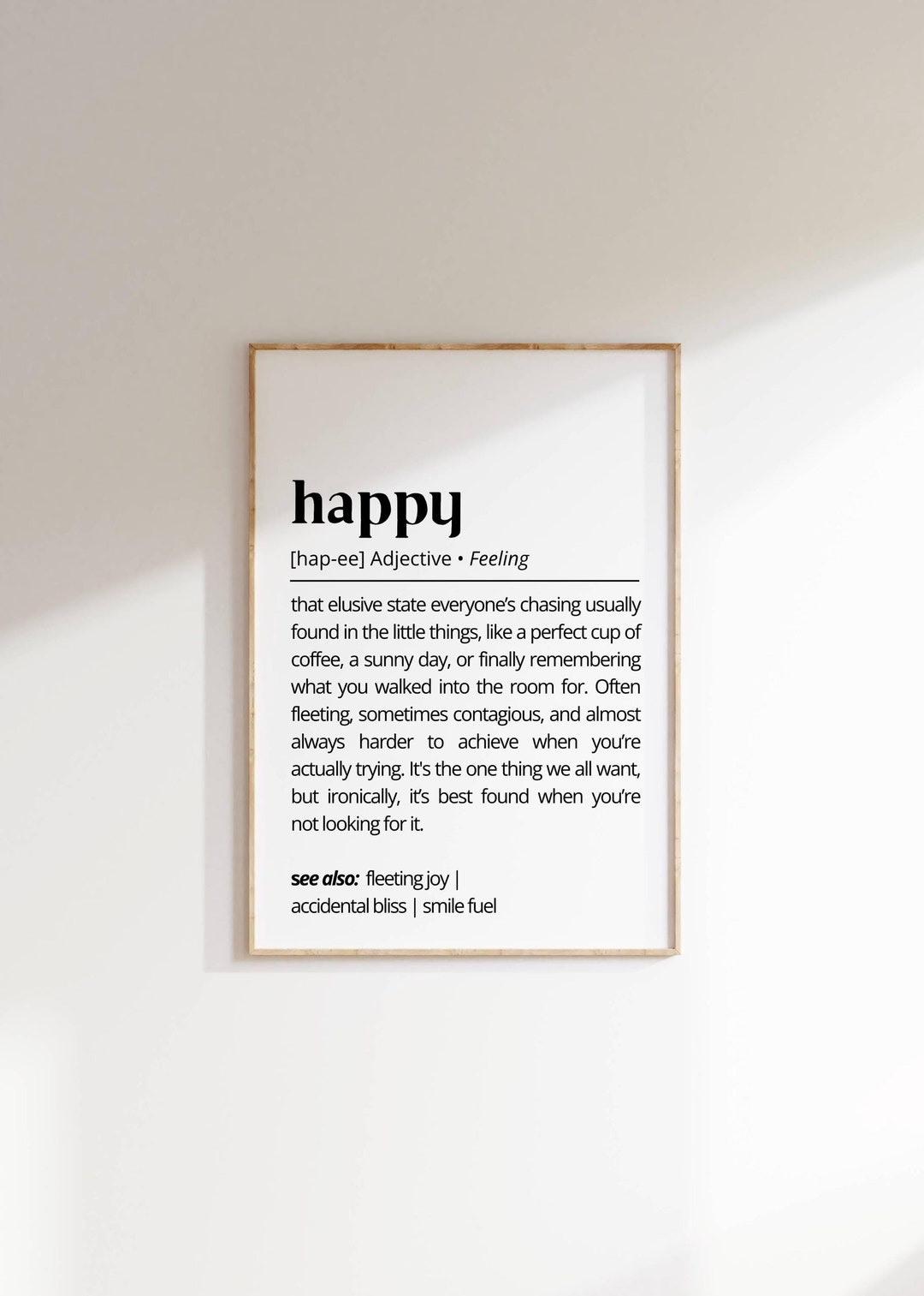 Happy Definition Print: Minimalist Typography Wall Art (digital ...