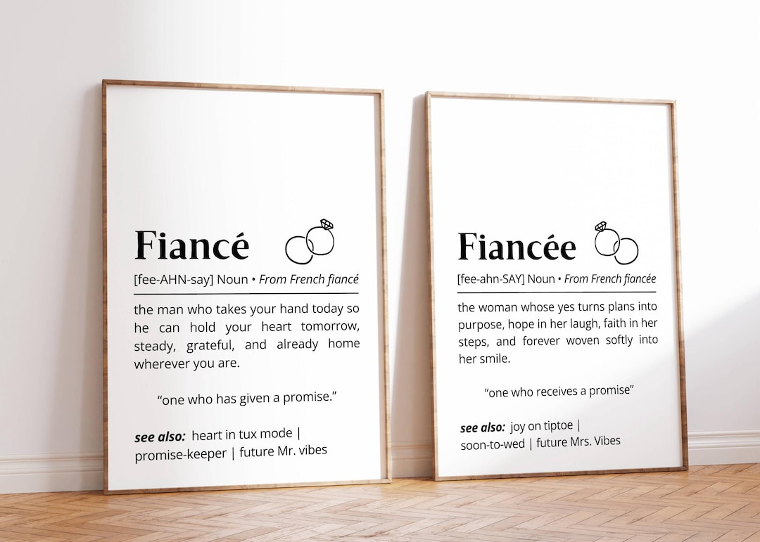 Fiancé Fiancée Definition Art Set: Minimalist Engagement Gift (digital ...
