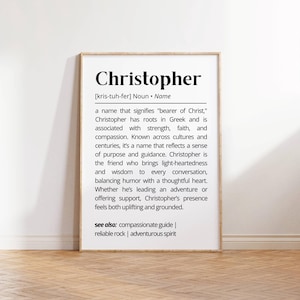 Christopher Name Definition Wall Art Inspirational Name Meaning Poster ...