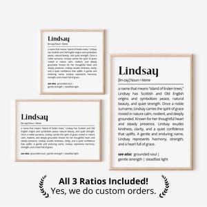 Lindsay Name Definition Wall Art Personalized Name Meaning Gift for Her Minimalist Typography ...