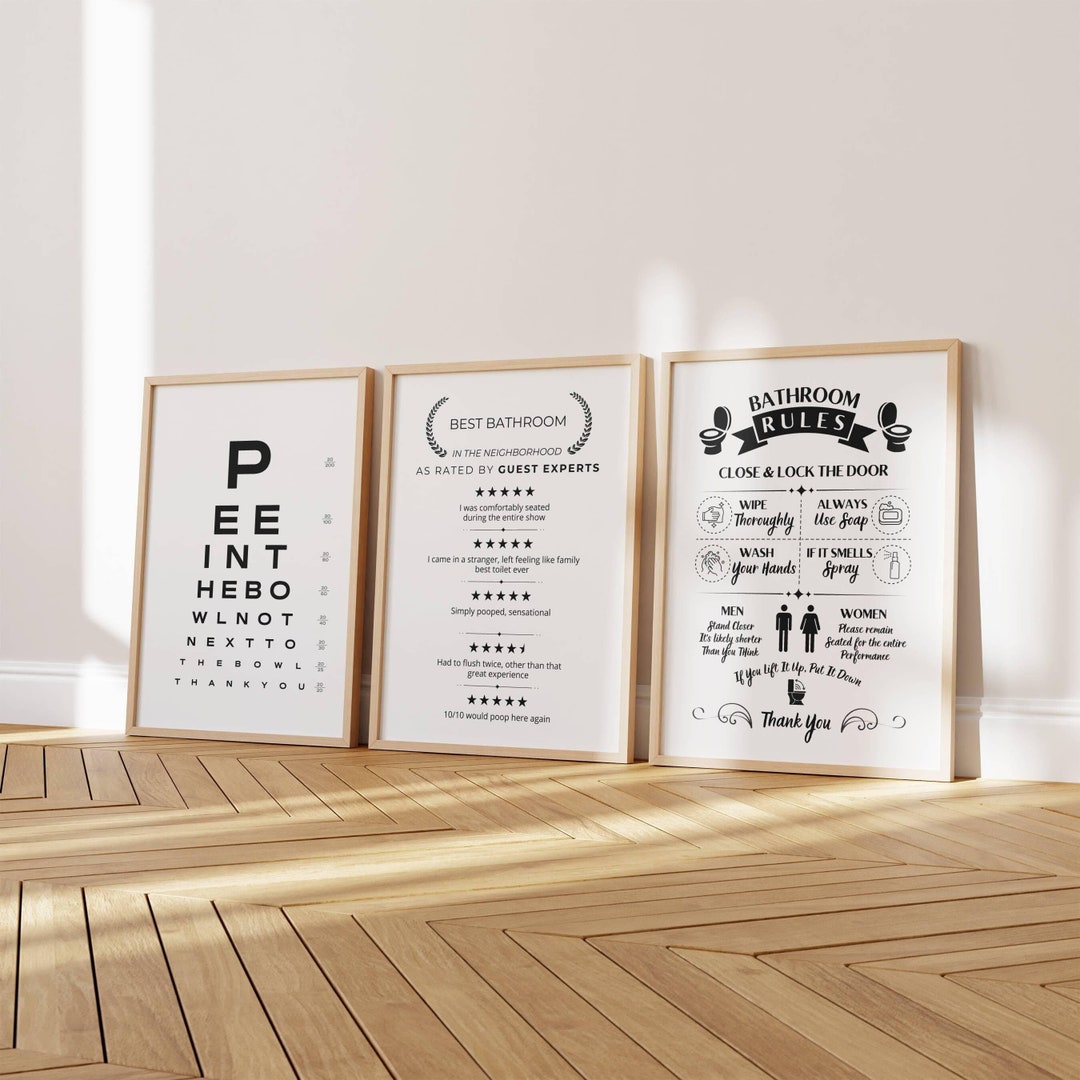 Funny Bathroom Rules Poster Set: Humorous Restroom Wall Art (digital ...