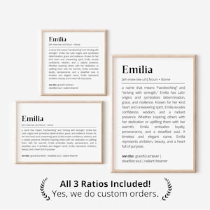 Emilia Name Definition Wall Art Personalized Name Meaning Minimalist ...