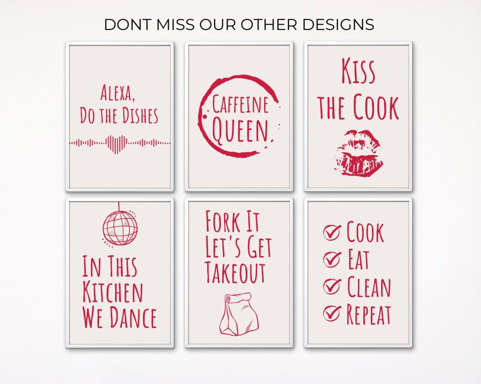 Cook Eat Clean Repeat Print Funny Kitchen Wall Art Daily Routine Decor ...