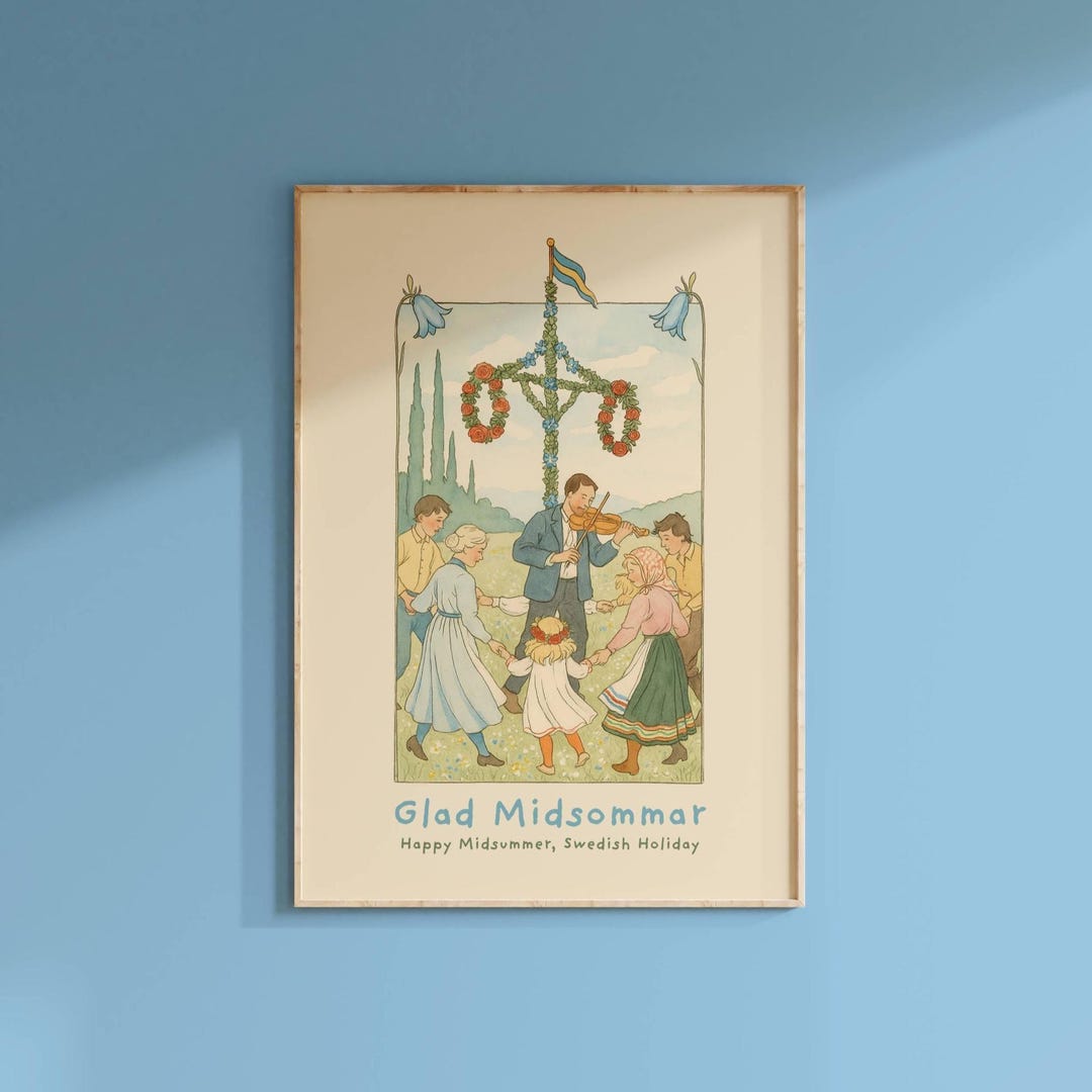 Vintage Swedish Midsummer Art Print: Scandinavian Folk Art Poster ...