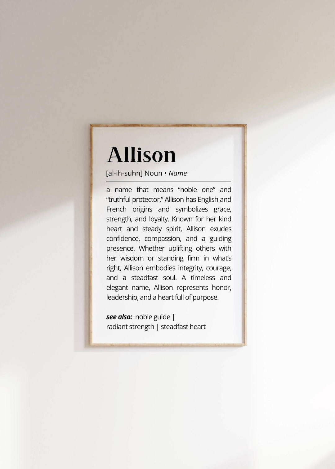 Allison Name Meaning Print | Personalized Gift | Nursery Wall Art ...