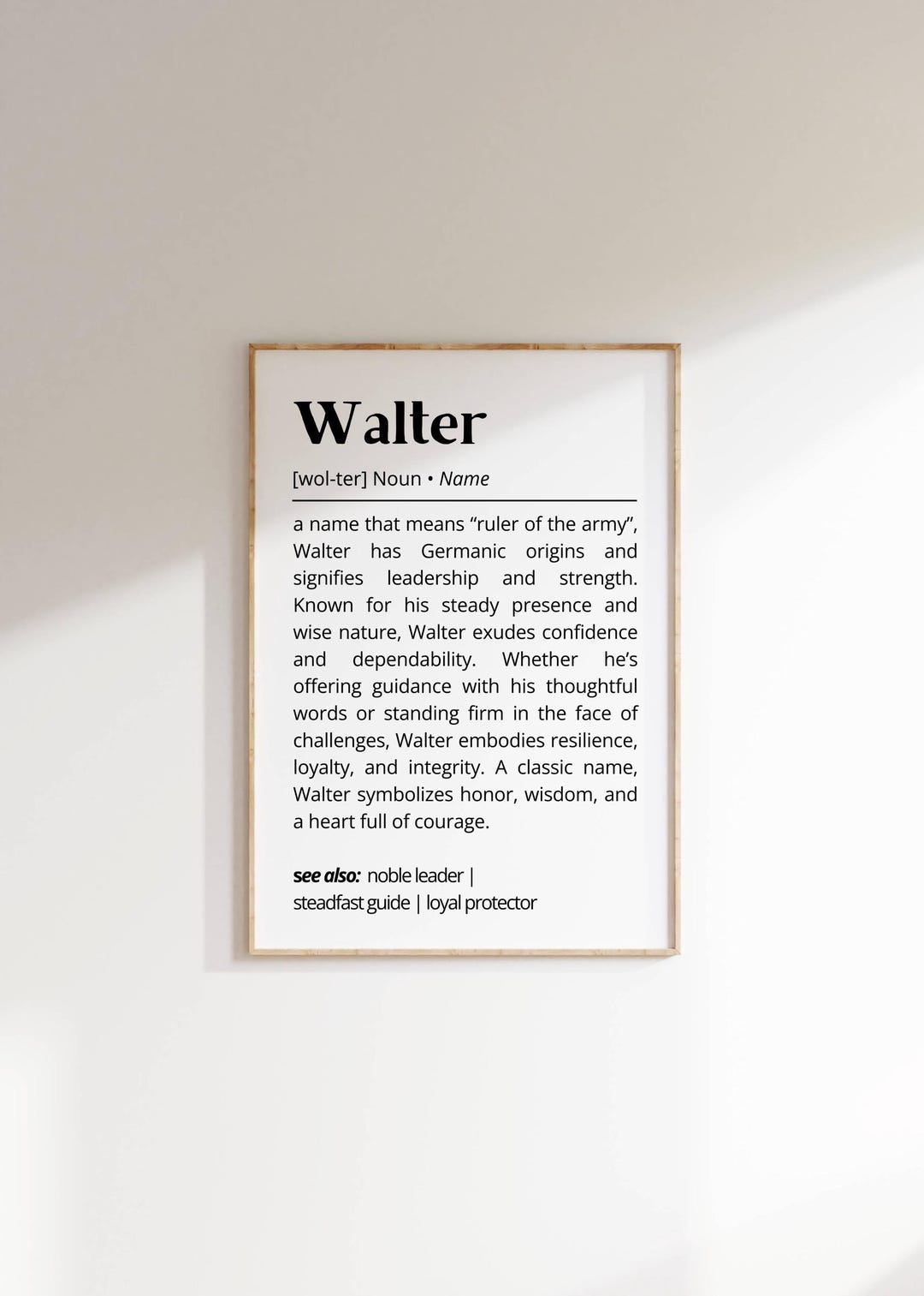 Walter Name Definition Printable Minimalist Name Meaning Wall Art ...
