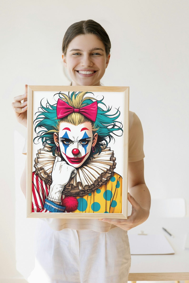 Clowncore Printable Wall Art, Manga Clown, Vibrant Art, Circus Style ...