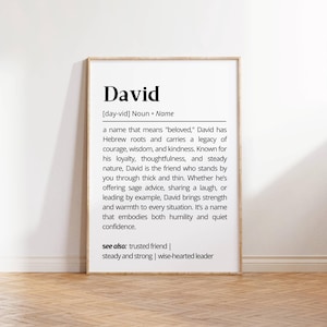 David Name Meaning Print | Personalized Gift | Nursery Wall Art ...