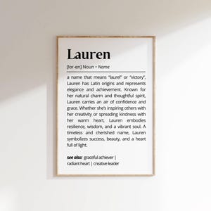 Lauren Name Definition Wall Art Elegant Name Meaning Printable ...
