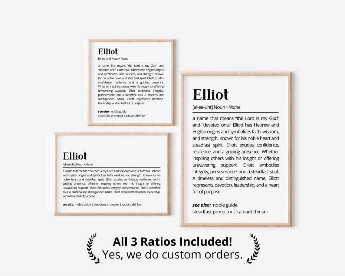 Elliot Name Meaning Print | Personalized Gift | Nursery Wall Art ...