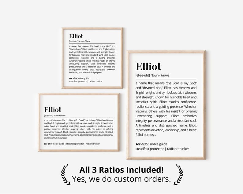 Elliot Name Meaning Print | Personalized Gift | Nursery Wall Art ...