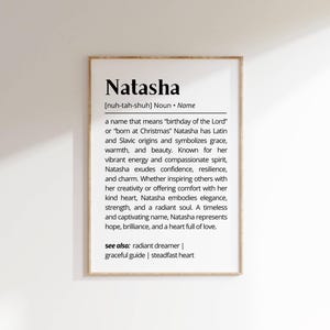 Natasha Name Definition Wall Art Personalized Name Meaning Minimalist ...