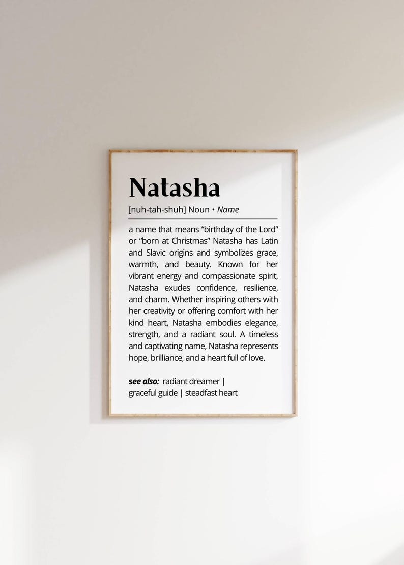 Natasha Name Definition Wall Art Personalized Name Meaning Minimalist ...