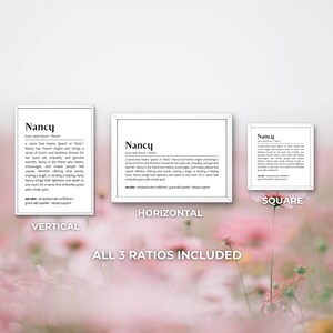 Nancy Name Definition Wall Art Personalized Inspirational Print French ...