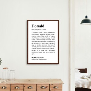 Donald Name Definition Wall Art Print Unique Gift for Friends Family ...