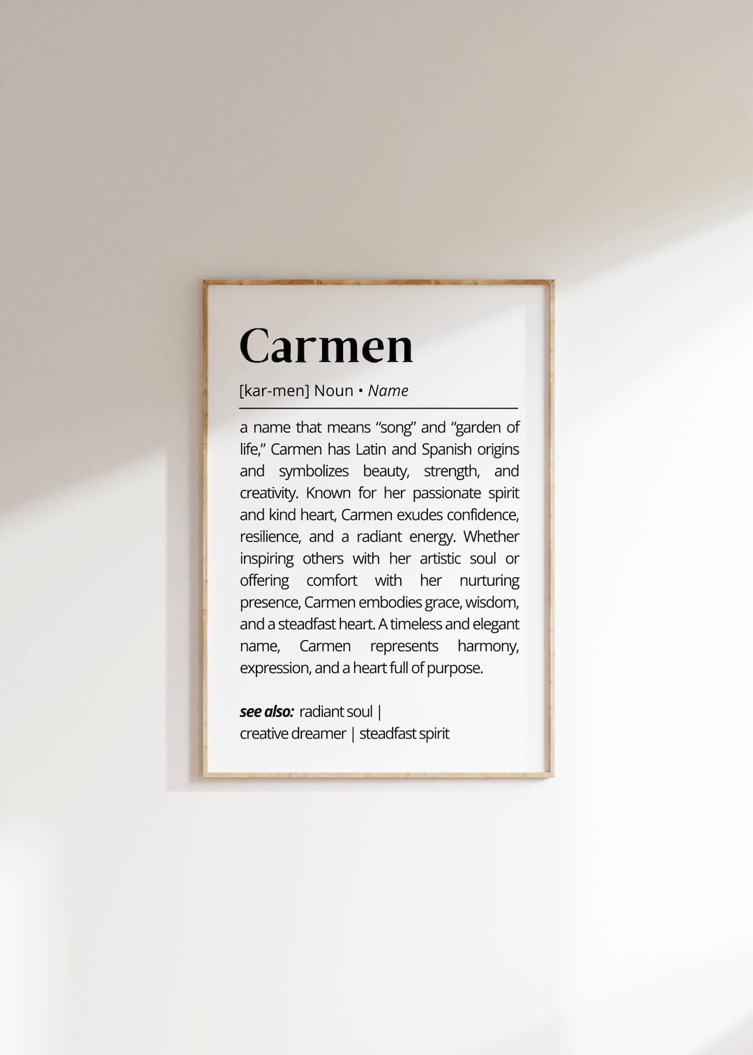 Carmen Name Meaning Print | Personalized Gift | Nursery Wall Art ...