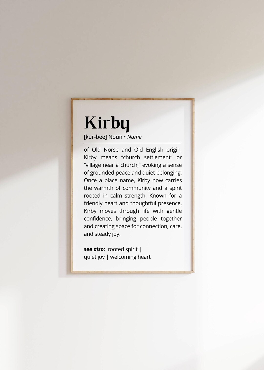 Kirby Name Definition Wall Art Positive Name Meaning Personalized Gift ...