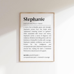 Stephanie Name Meaning Print: Greek Definition, Personalized Wall Art ...