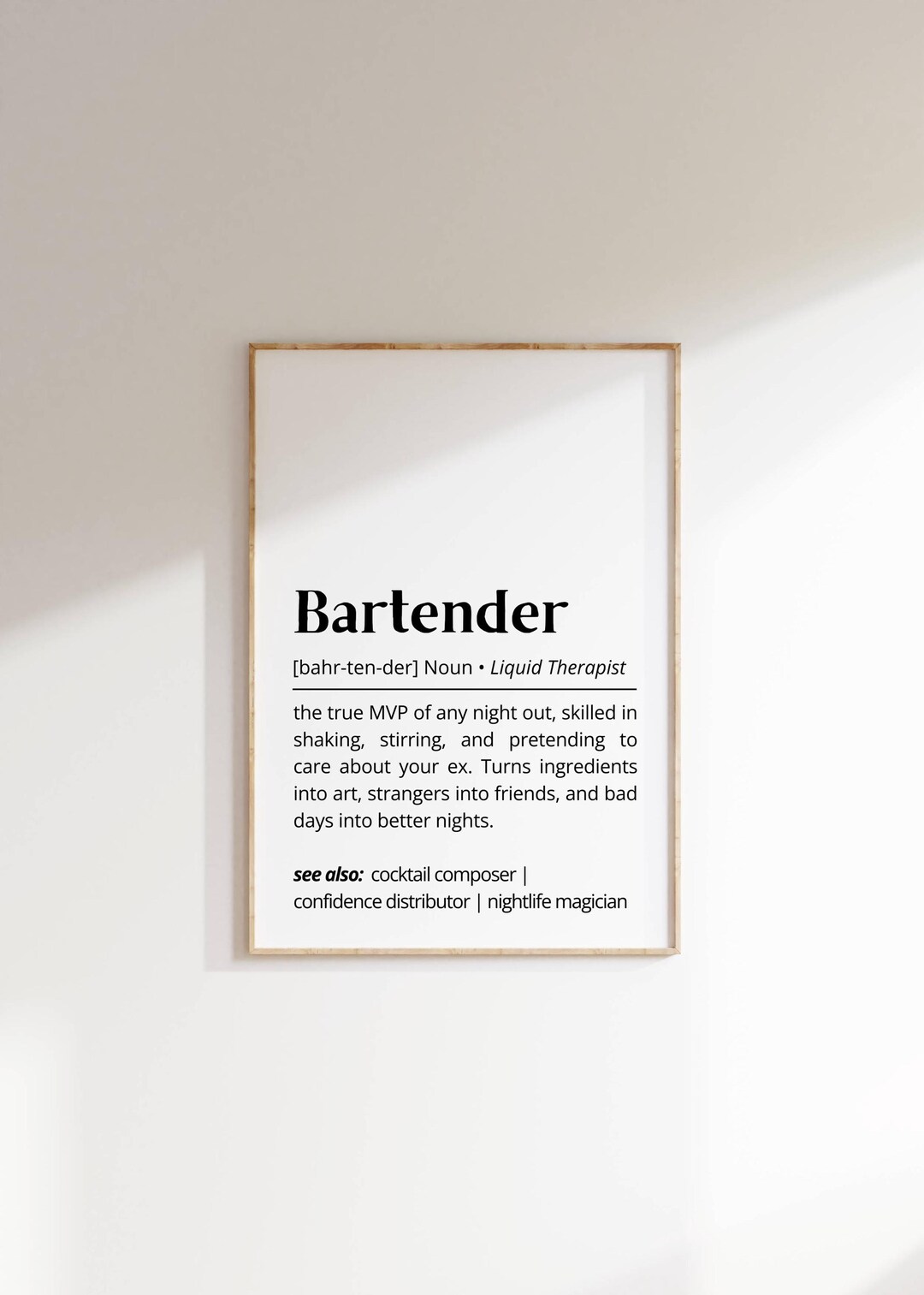 Bartender Definition Wall Art Fun Bartender Gift Cocktail Bar Decor ...