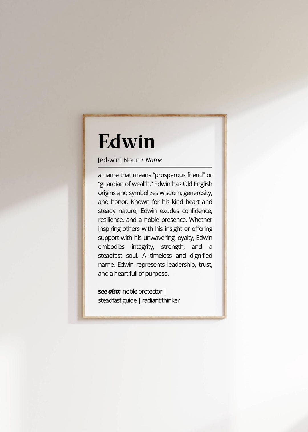Edwin Name Definition Wall Art Personalized Name Meaning Minimalist ...