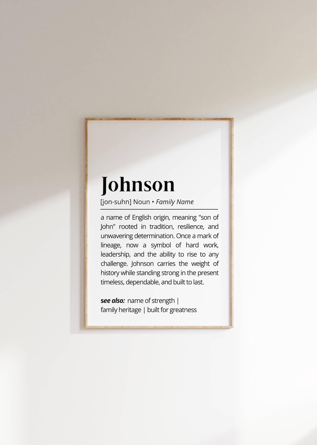 Johnson Family Name Definition Wall Art Surname Meaning Print Ancestry ...