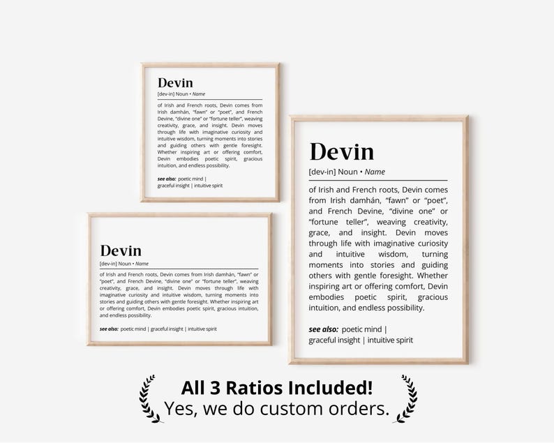 Devin Name Meaning Print | Personalized Gift | Nursery Wall Art ...